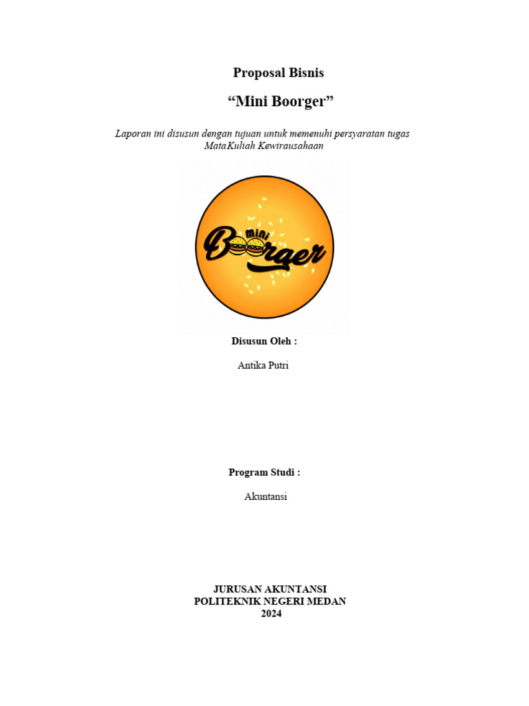 Proposal Bisnis Mini Boorger 2024 | PDF