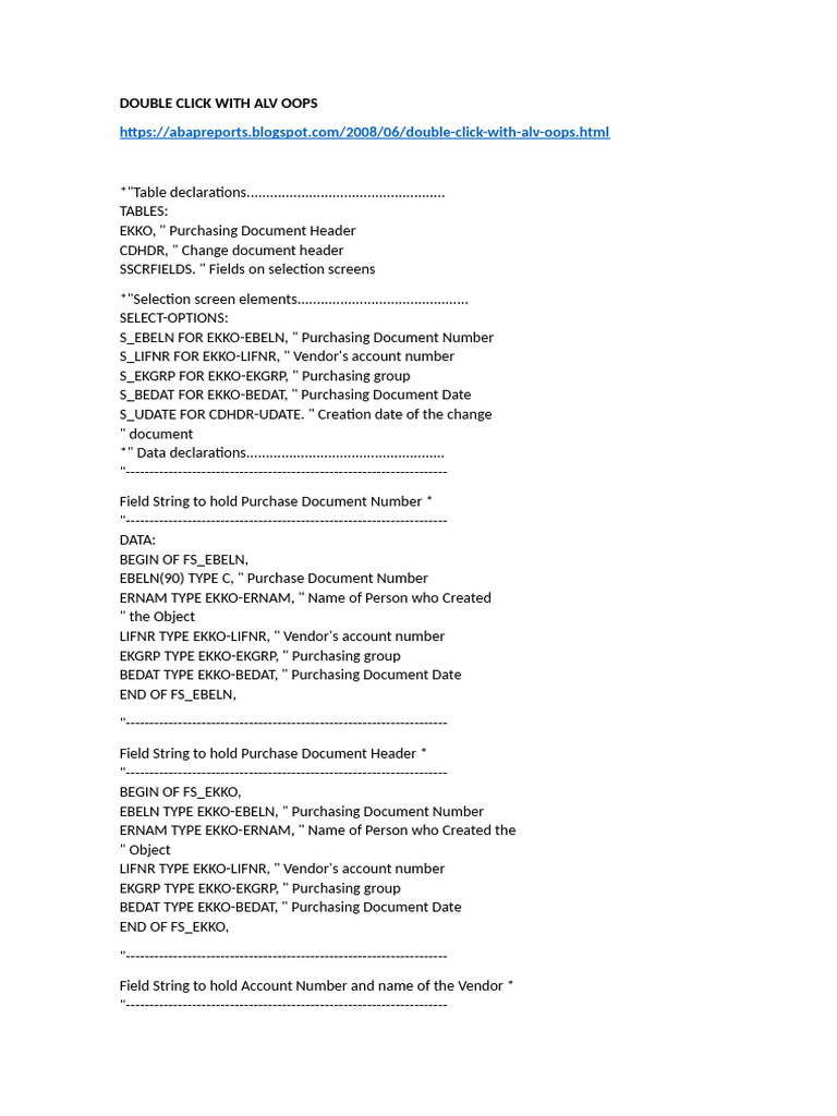 Double Click With Alv Oops | PDF | Parameter (Computer Programming) | Information Technology