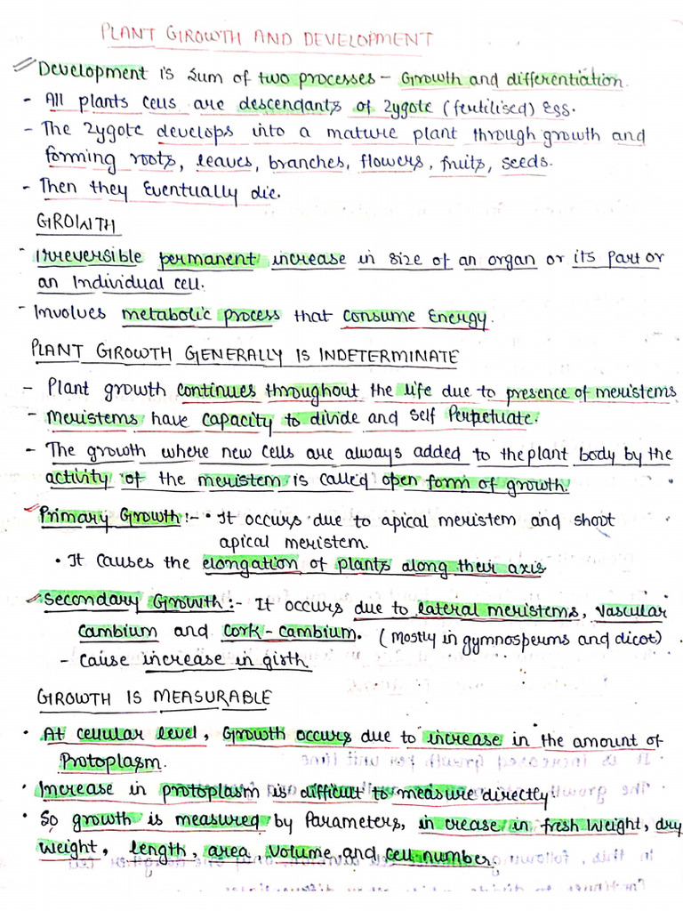 Plant Growth and Development Notes | PDF