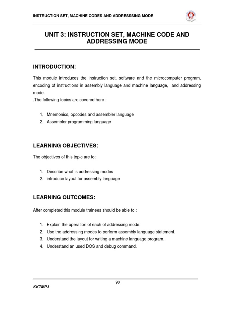 Instruction Set & Addressing Modes Overview | PDF | Assembly Language ...