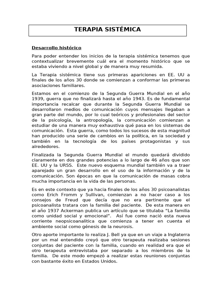 Resumen Modelo Sistémico | PDF | Psicoterapia | Comunicación