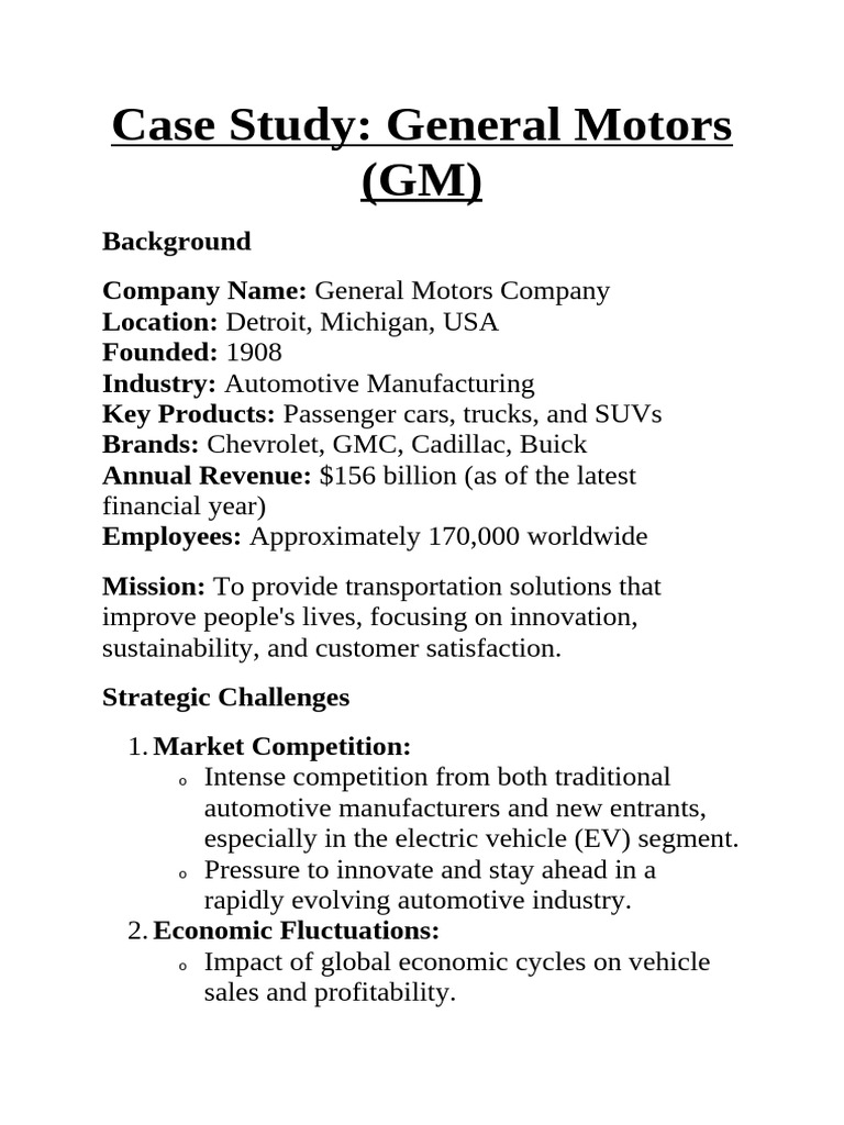 Case Study on general motors | PDF | Electric Vehicle | General Motors