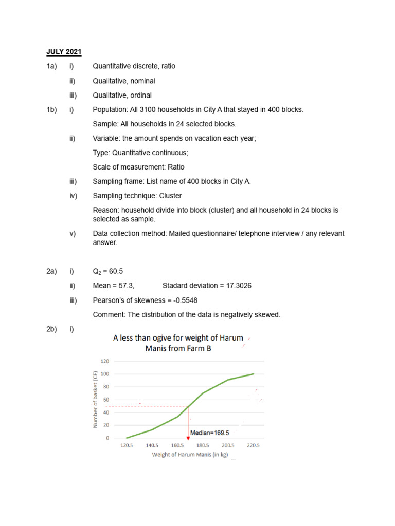 Ans Final Sta104 July 2021 | PDF | Skewness | Mean