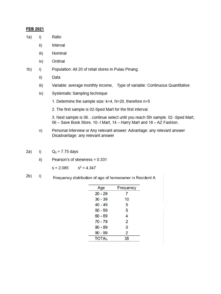 Ans Final Sta104 Feb 2021 | PDF | Sampling (Statistics) | Level Of Measurement