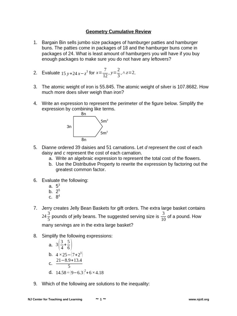 gr6m - Geometry Cumulative Review - 2015 01 20 - 29258 | PDF | Mathematics