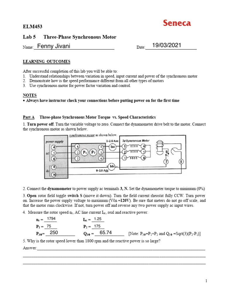 Lab 5 Three-phase synchronous motor | PDF | Capacitor | Power (Physics)
