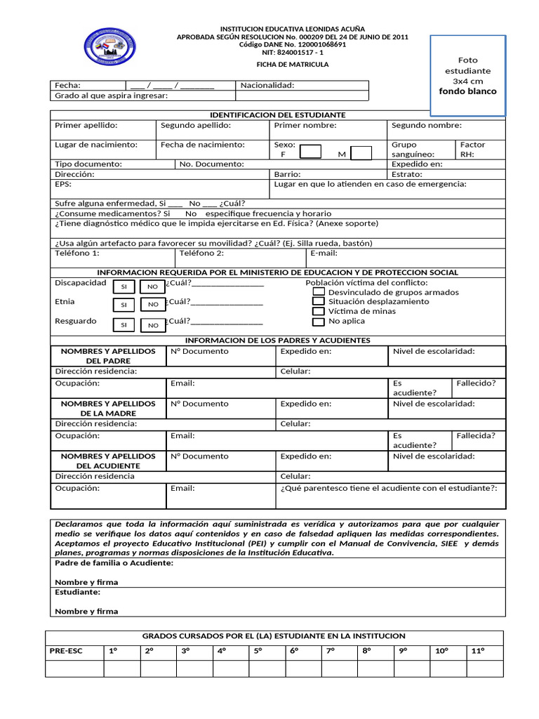 Formato Ficha de Matricula | PDF