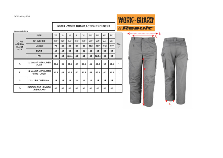 Work Guard Action Trousers Size Guide | PDF