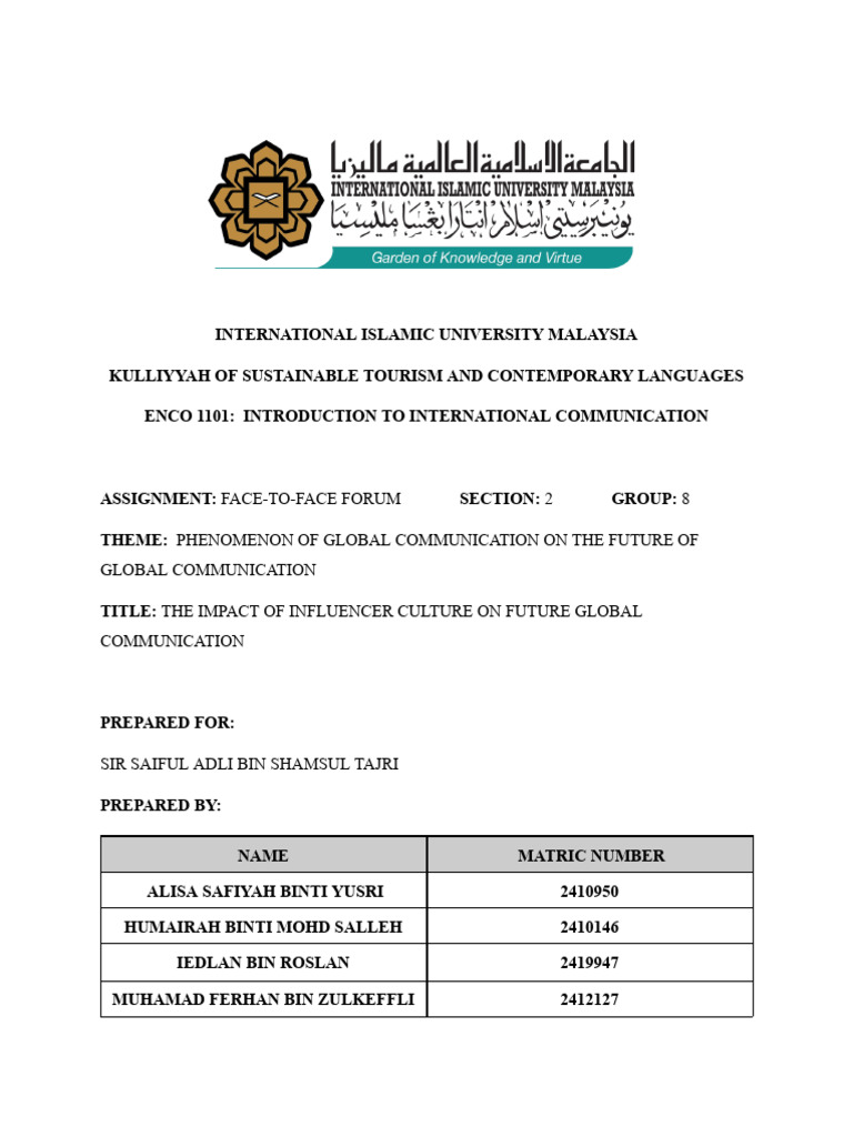 Intercomm - Forum Outline (Group 8) | PDF | Social Media | Popular ...