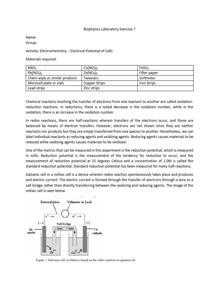 Exercise 7 - Electrochemistry | PDF | Redox | Electricity