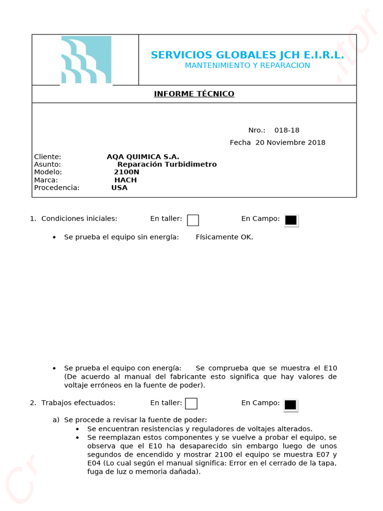 Informe Tecnico de Mantenimiento MODELO O EJEMPLO | PDF | Software | Ingenieria Eléctrica