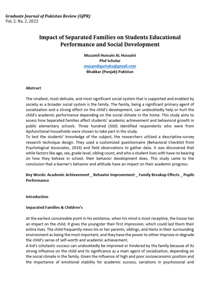 Impact of Separated Families On Students Educational Performance and Social Development | PDF ...