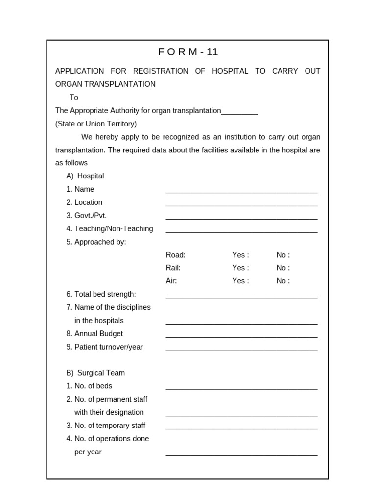 Organ Transplant Hospital Registration Form | PDF | Intensive Care Unit ...