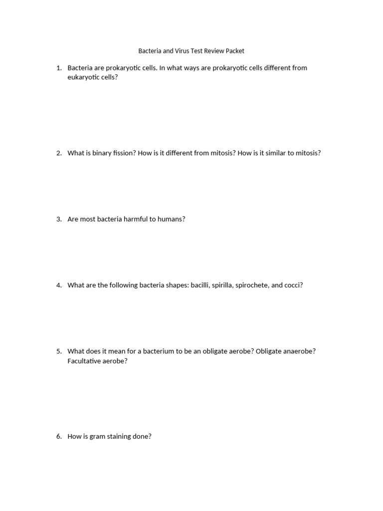 Bacteria and Virus Test Review Packet 2 | PDF | Virus | Bacteria