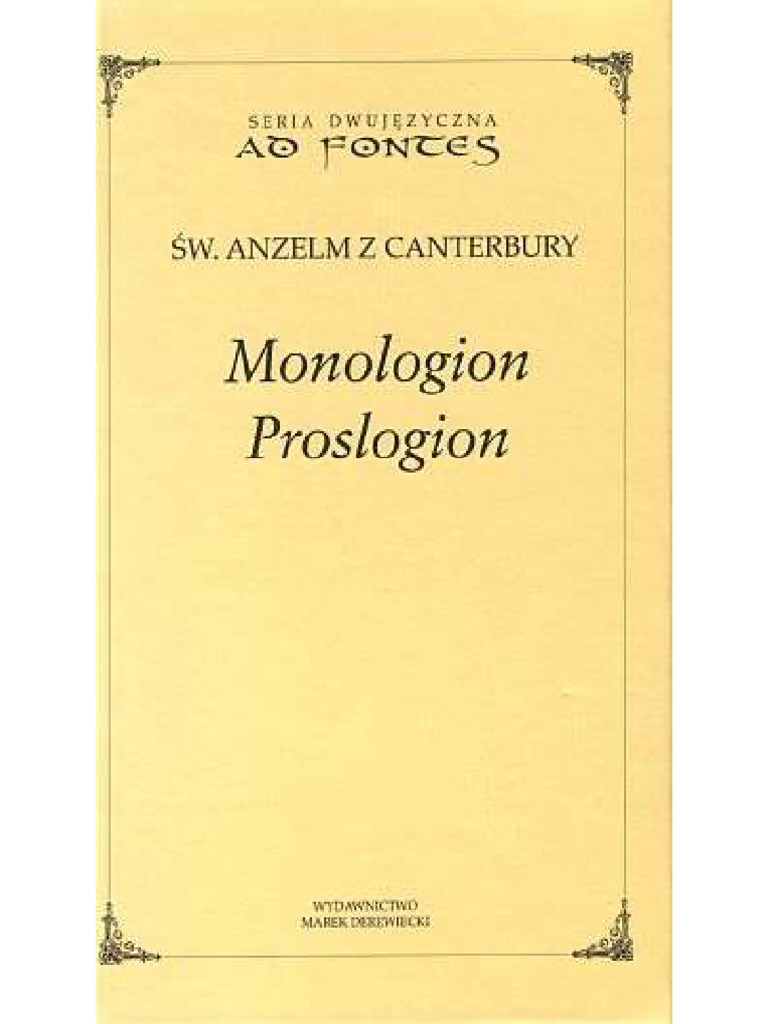 Anzelm z canterbury monologion proslogion | PDF