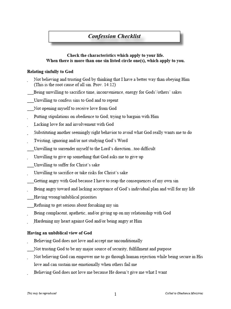 Sin Checklist for Confession | PDF | God | Sin