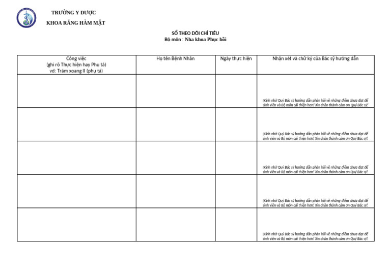 RHM21 - So Theo Doi Chi Tieu Nha Khoa Phuc Hoi | PDF
