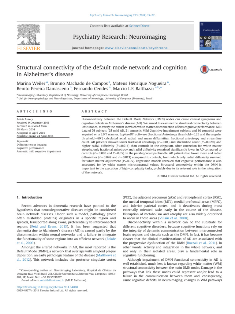 Structural connectivity of the default mode network and cognition in ...