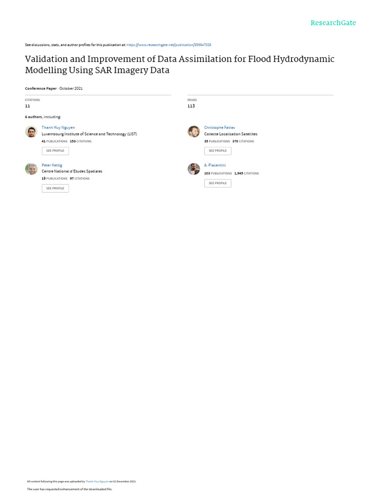 Validation and Improvement of Data Assimilation For Flood Hydrodynamic Modelling | PDF