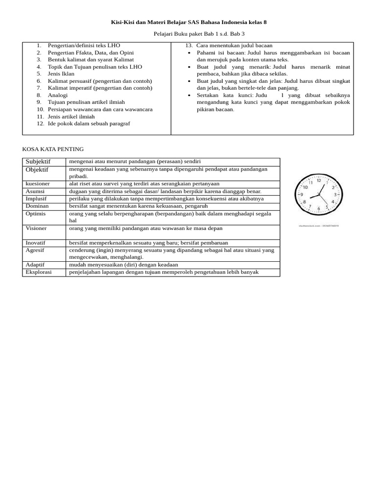 Kisi2 Kelas 8 | PDF