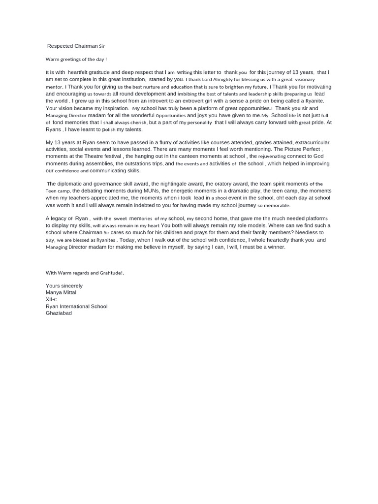 Sample Gratitude Letter | PDF