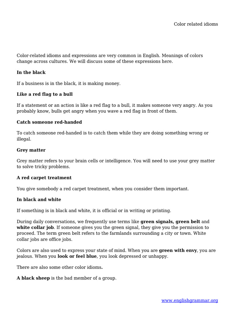 Color Related Idioms | PDF