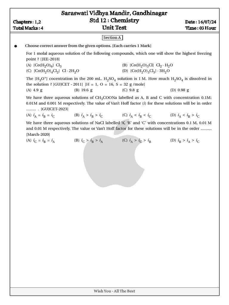 UnitTest_D16-Jul-2024 | PDF | Chemistry | Chemical Substances UnitTest_D16-Jul-2024 | PDF | Chemistry | Chemical Substances