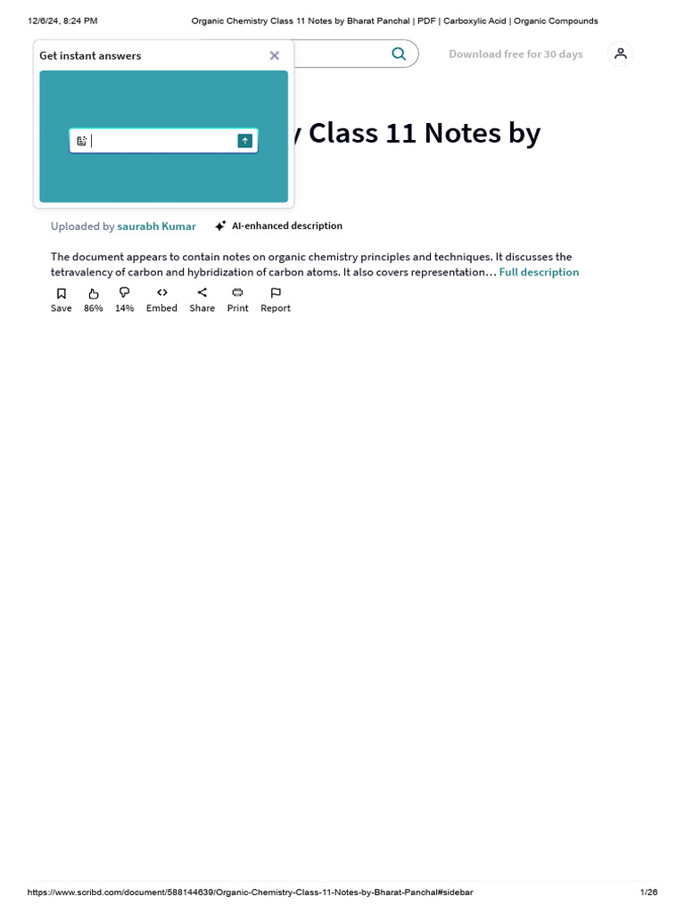Organic Chemistry Class 11 Notes by Bharat Panchal - PDF - Carboxylic ...