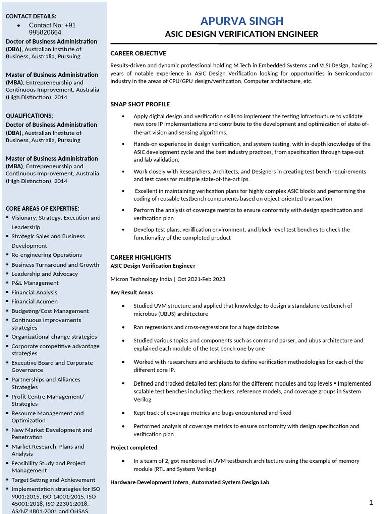 Apurva Singh: Asic Design Verification Engineer | PDF | Verification ...