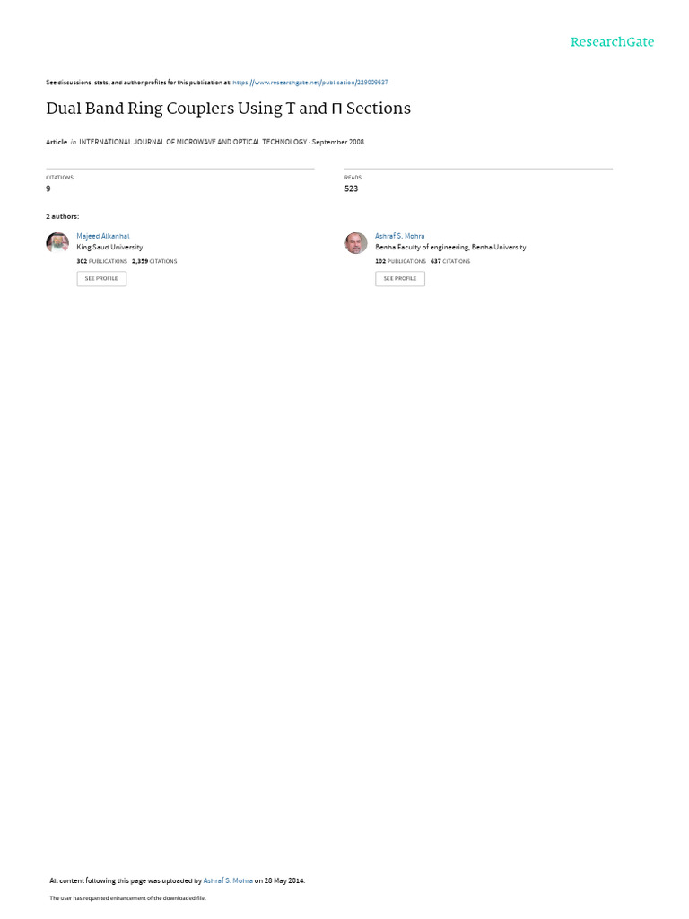Dual Band Ring Couplers Using T and P Sections | PDF | Microwave ...