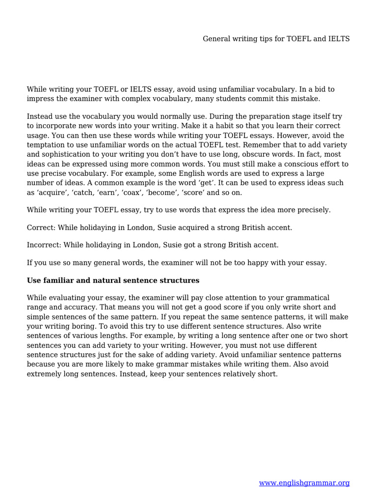 General Writing Tips For TOEFL and IELTS | PDF