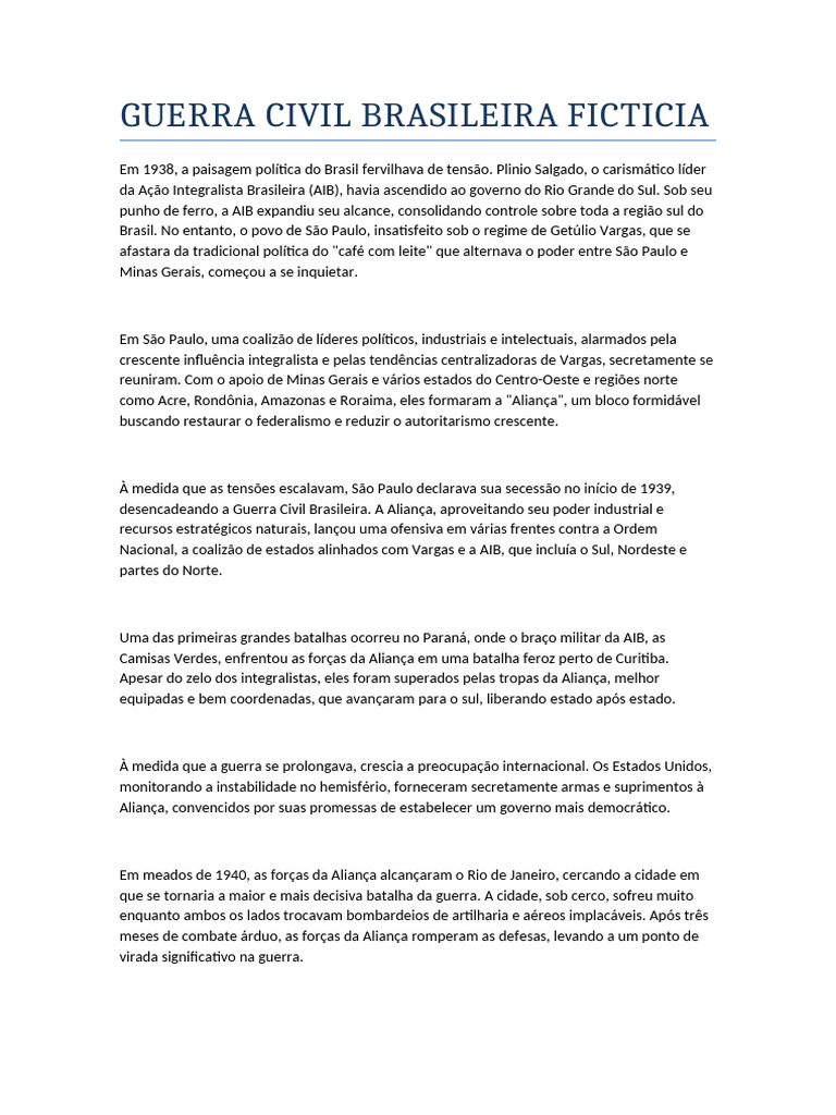 GUERRA CIVIL BRASILEIRA FICTICIA | PDF | Brasil | Guerra Civil Americana