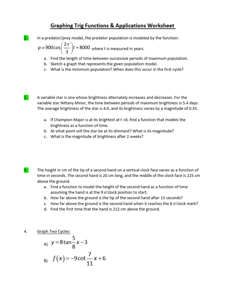 Trig Graphing Review Sheet (2) | PDF | Mathematical Analysis ...