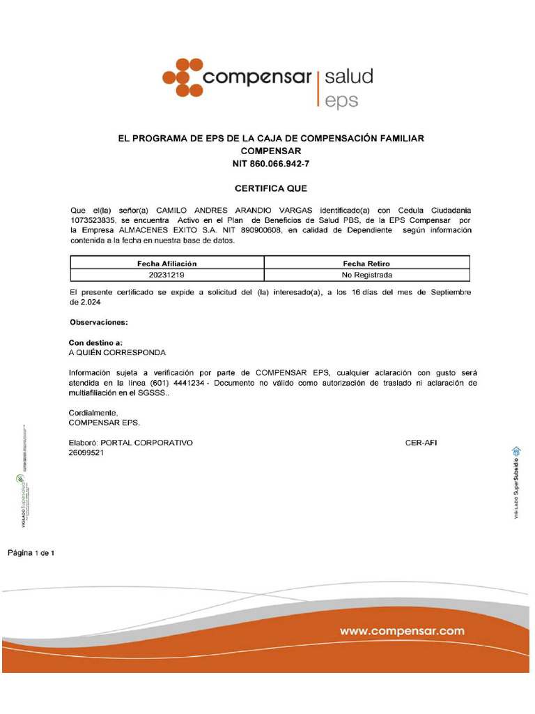 Compensar Eps 2024 Caav | PDF