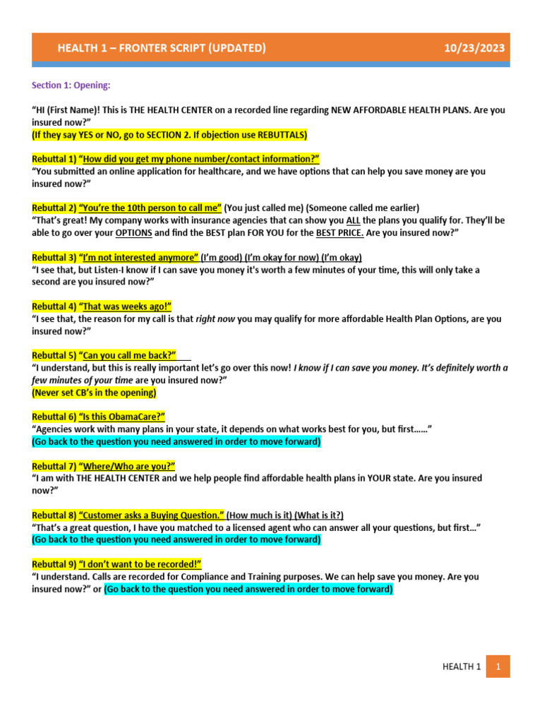 2 Health 1 - Fronter Script Universal Opening 10.23.23 | PDF | Medicare ...
