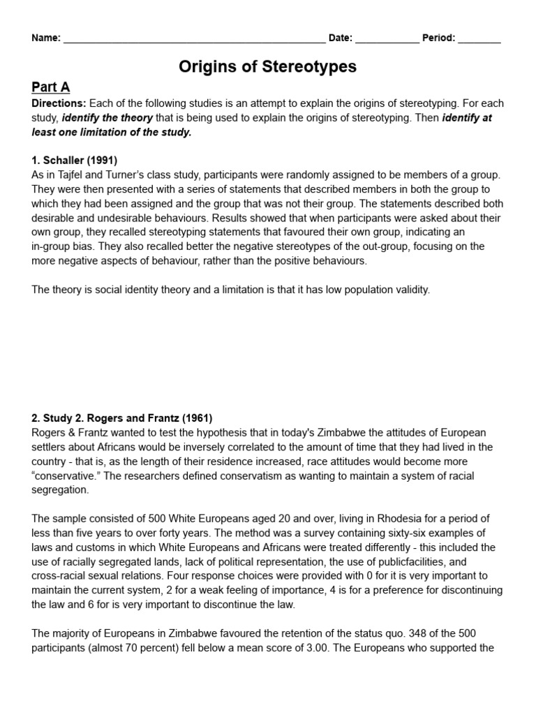 Origins of Stereotypes | PDF | Stereotypes | Schema (Psychology)