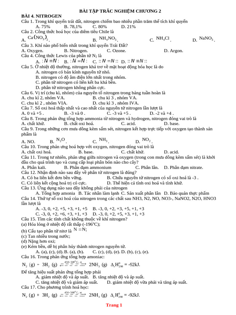 Bài Tập Trắc Nghiệm Chương 2 Bài 4,5,6 | PDF