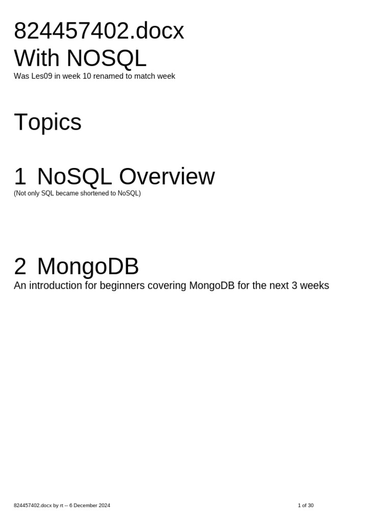 Les10 Mongodb Part 1 Intro With Nosql Pdf No Sql Scalability