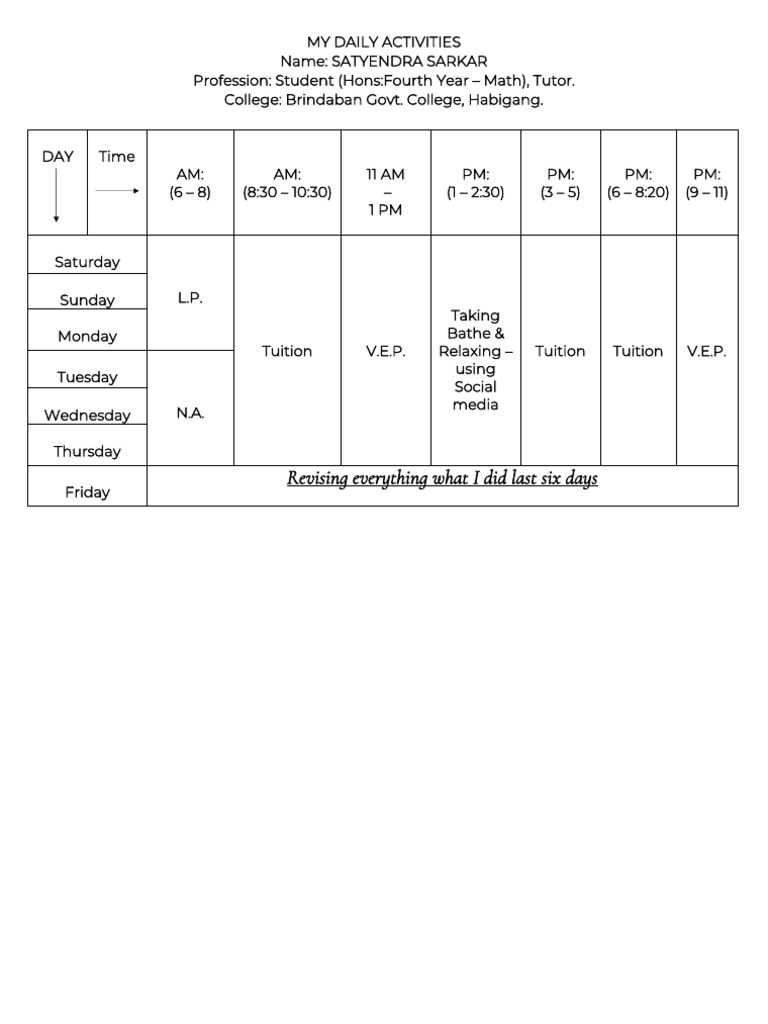 My Daily Activities 1 | PDF