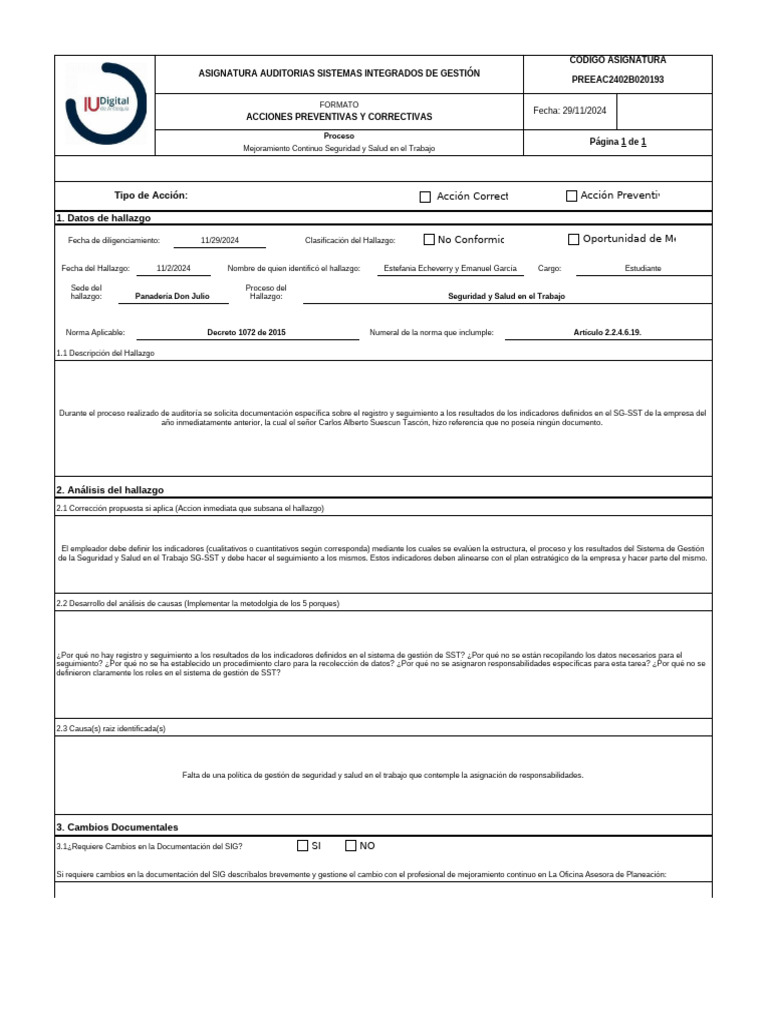 Acciones Preventivas y Correctivas Hallazgo 2 | PDF | Planificación estratégica