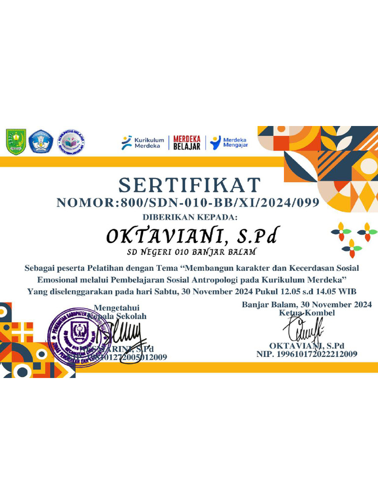 Sertifikat Kombel Okta | PDF