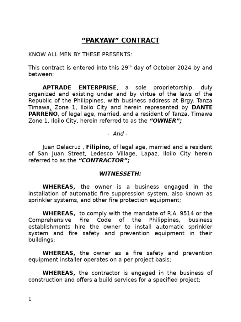 Pakyaw Contract File (Filled) | PDF