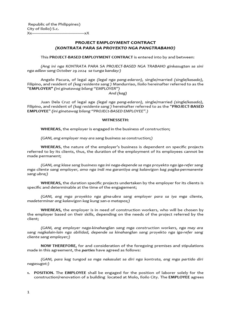Project Based Employment Contract (Filled) | PDF | Employment | Economies