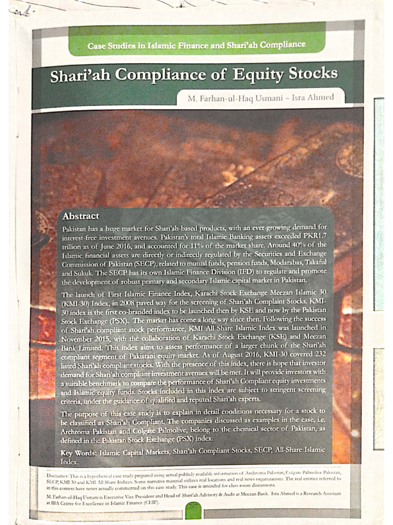 Shari - Ah Compliance of Equity Stocks - Case Studies in Islamic ...