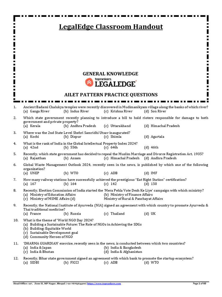 Ailet Pattern Gk Fiesta Practice Questions 028495d0b0abd | PDF