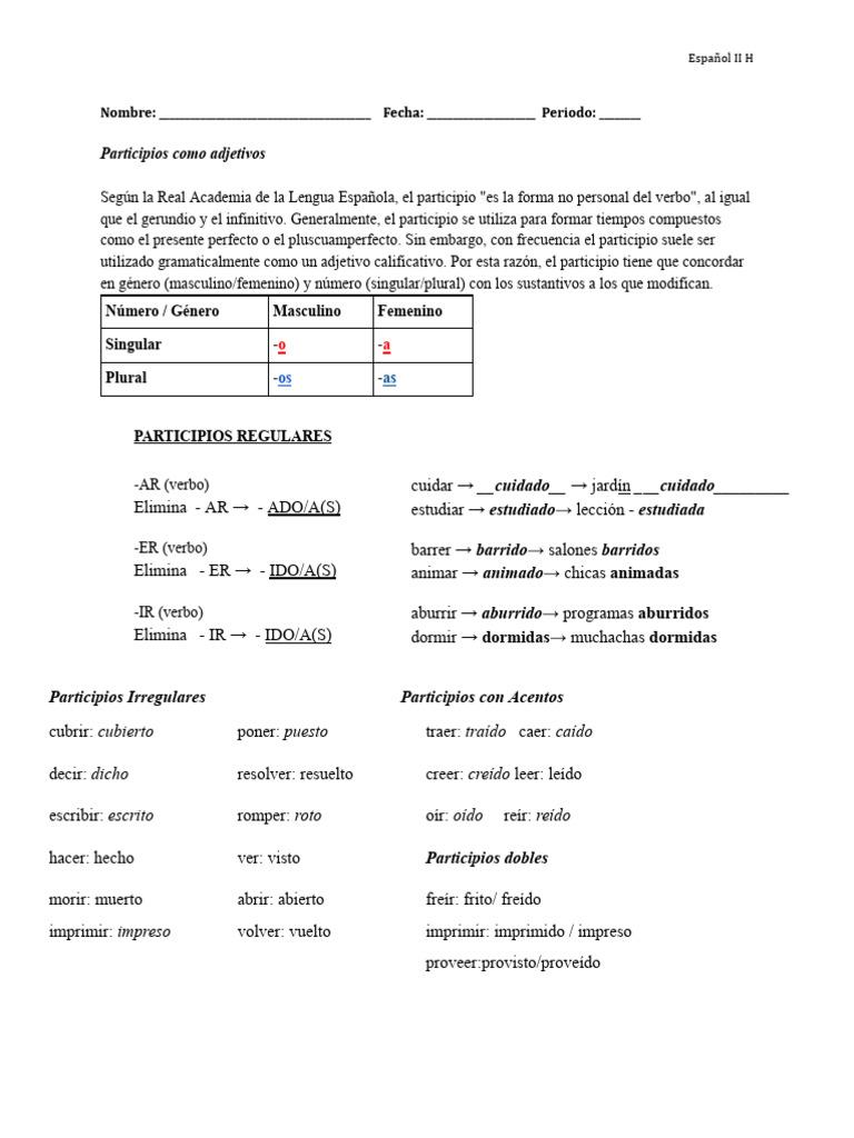 Participios Como Adjetivos | PDF | Verbo | Unidades Semánticas