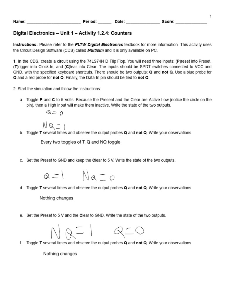 Digital Electronics - Unit 1 Activity 1.2.4 Sept 2024 | PDF | Logic Gate | Electrical Engineering