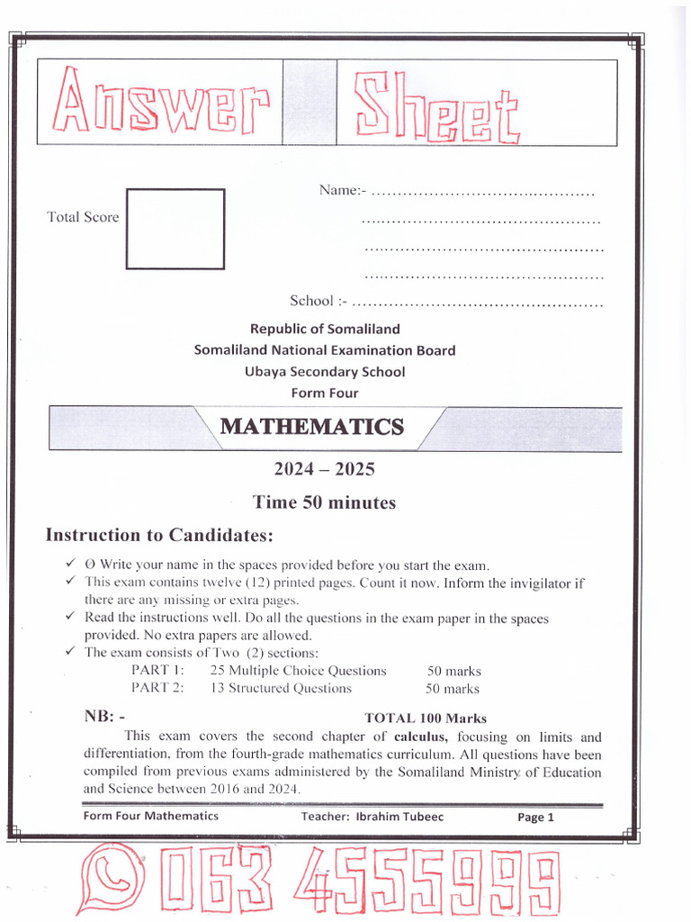 Maths Form 4 Calculus (Limits and Differentiationt) I. Tubeec | PDF