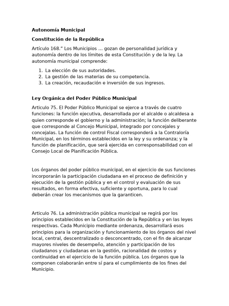 Autonomía Municipal en Venezuela: Marco Legal | PDF | Administración ...