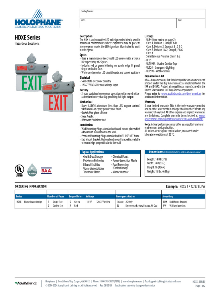 HDXE LED Exit Signs for Hazardous Areas | PDF | Light Emitting Diode ...